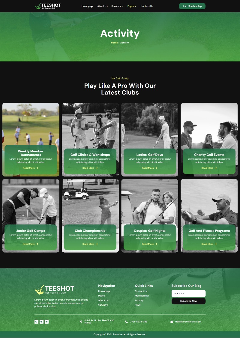 Teeshot - Golf Club & Course Elementor Template Kit by Rometheme ...