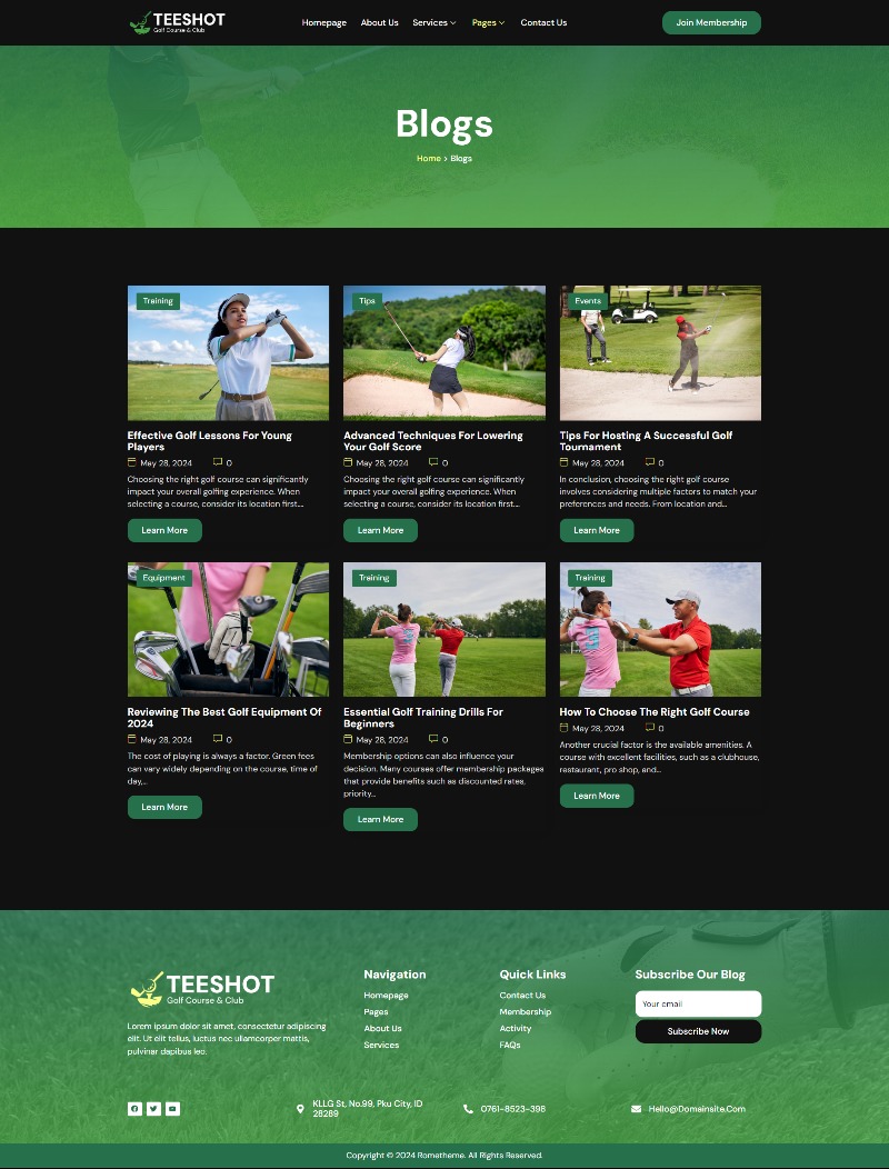 Teeshot - Golf Club & Course Elementor Template Kit by Rometheme ...