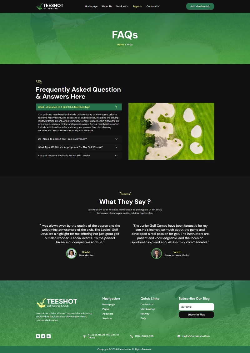 Teeshot - Golf Club & Course Elementor Template Kit by Rometheme ...