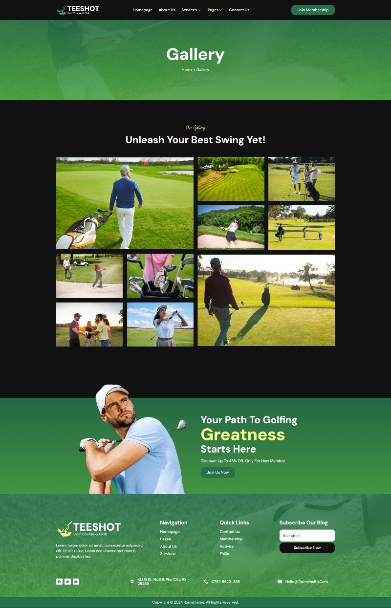 Teeshot - Golf Club & Course Elementor Template Kit by Rometheme ...