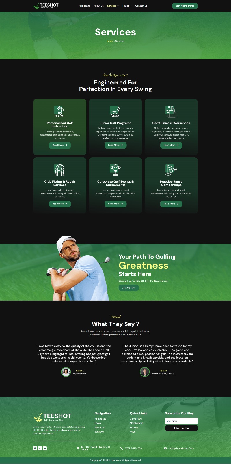 Teeshot - Golf Club & Course Elementor Template Kit by Rometheme ...