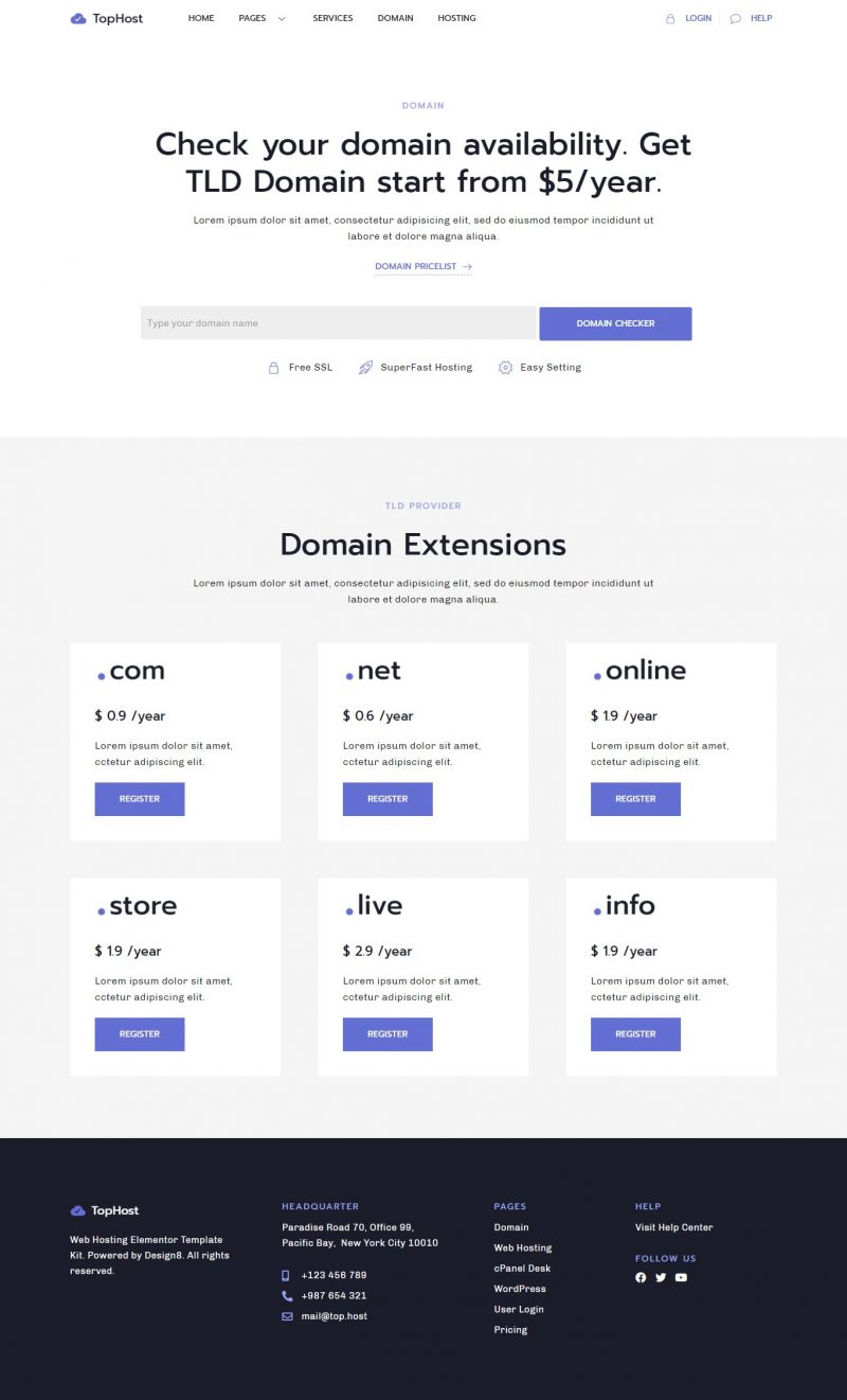 TopHost - Web Hosting Services Elementor Template Kit by Design_8 | ThemeForest