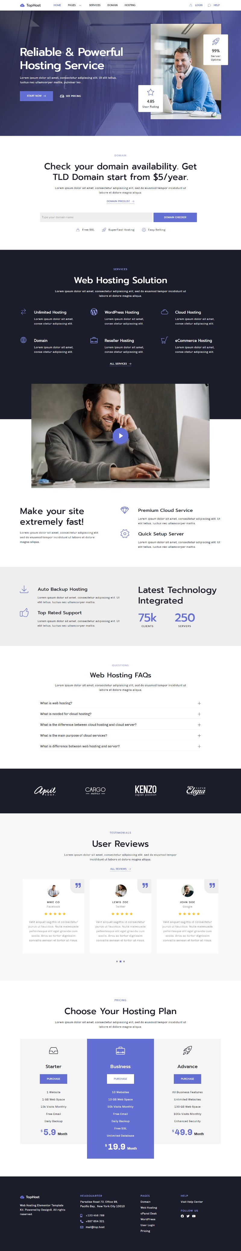 TopHost - Web Hosting Services Elementor Template Kit by Design_8 ...