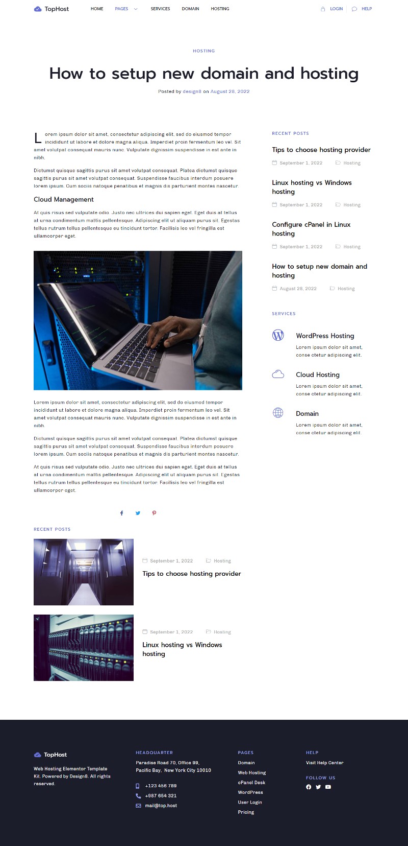 TopHost - Web Hosting Services Elementor Template Kit by Design_8 ...