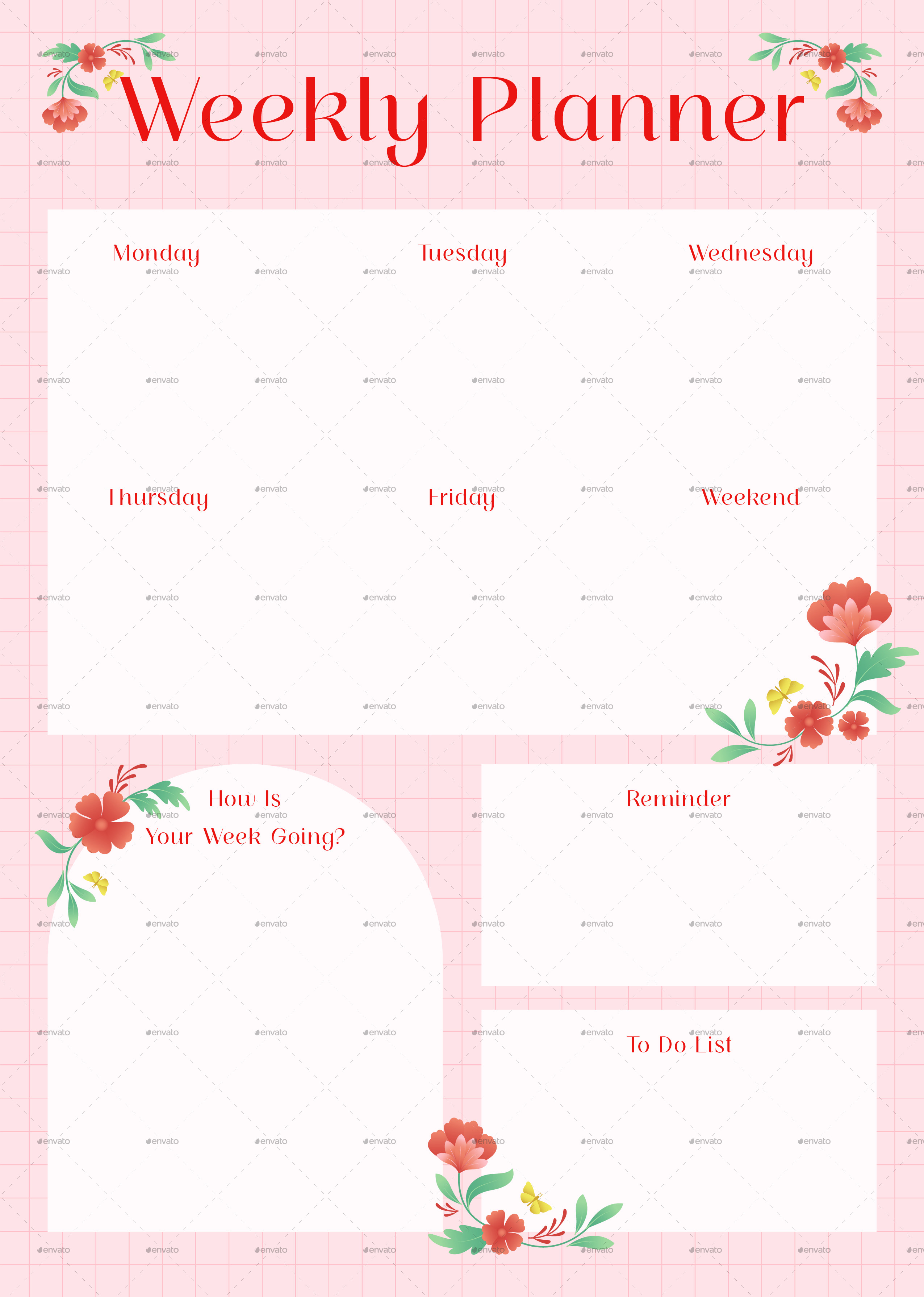Creative Floral Weekly Daily Planner, Print Templates | GraphicRiver