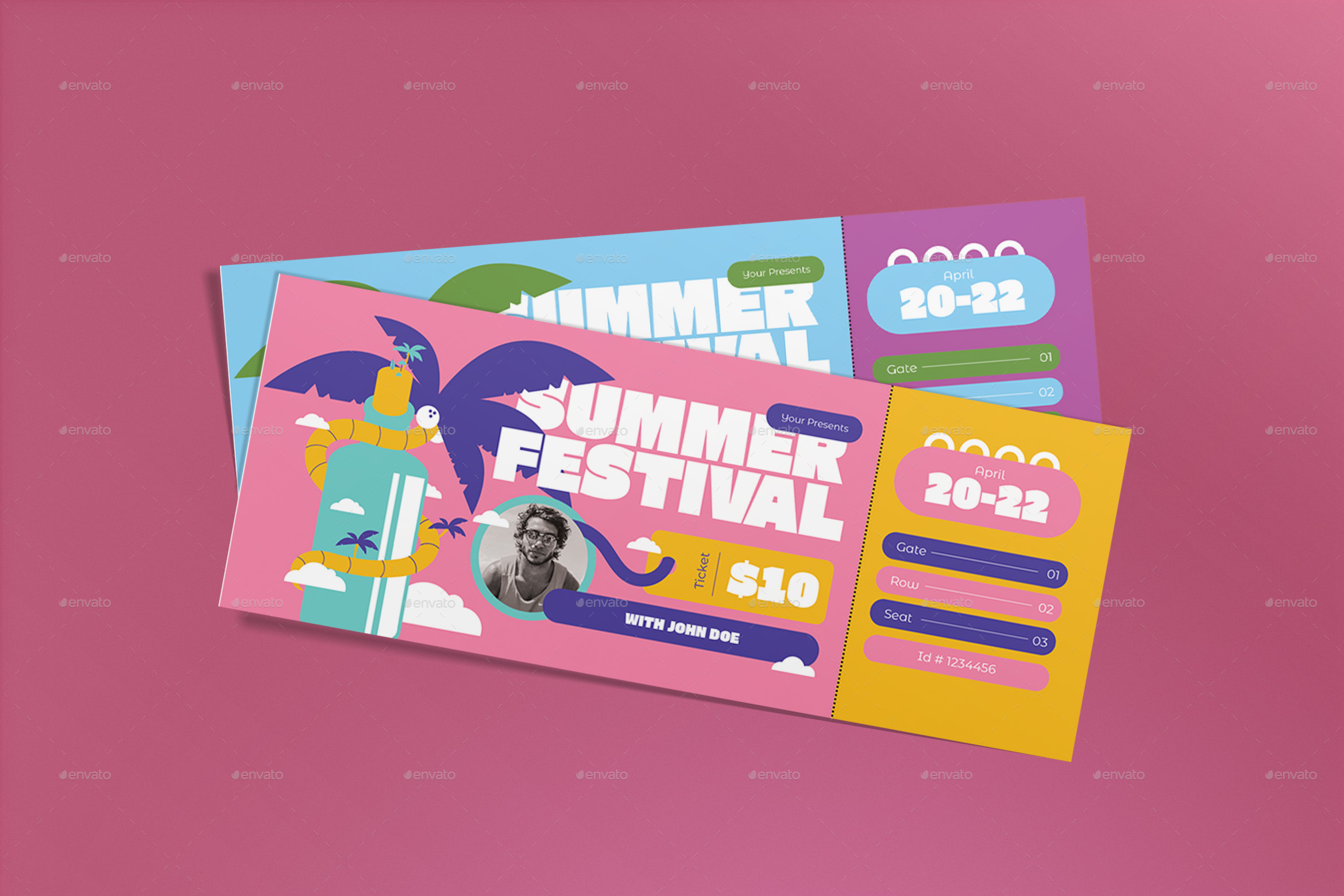 Blue Flat Design Summer Festival Ticket, Print Templates | GraphicRiver