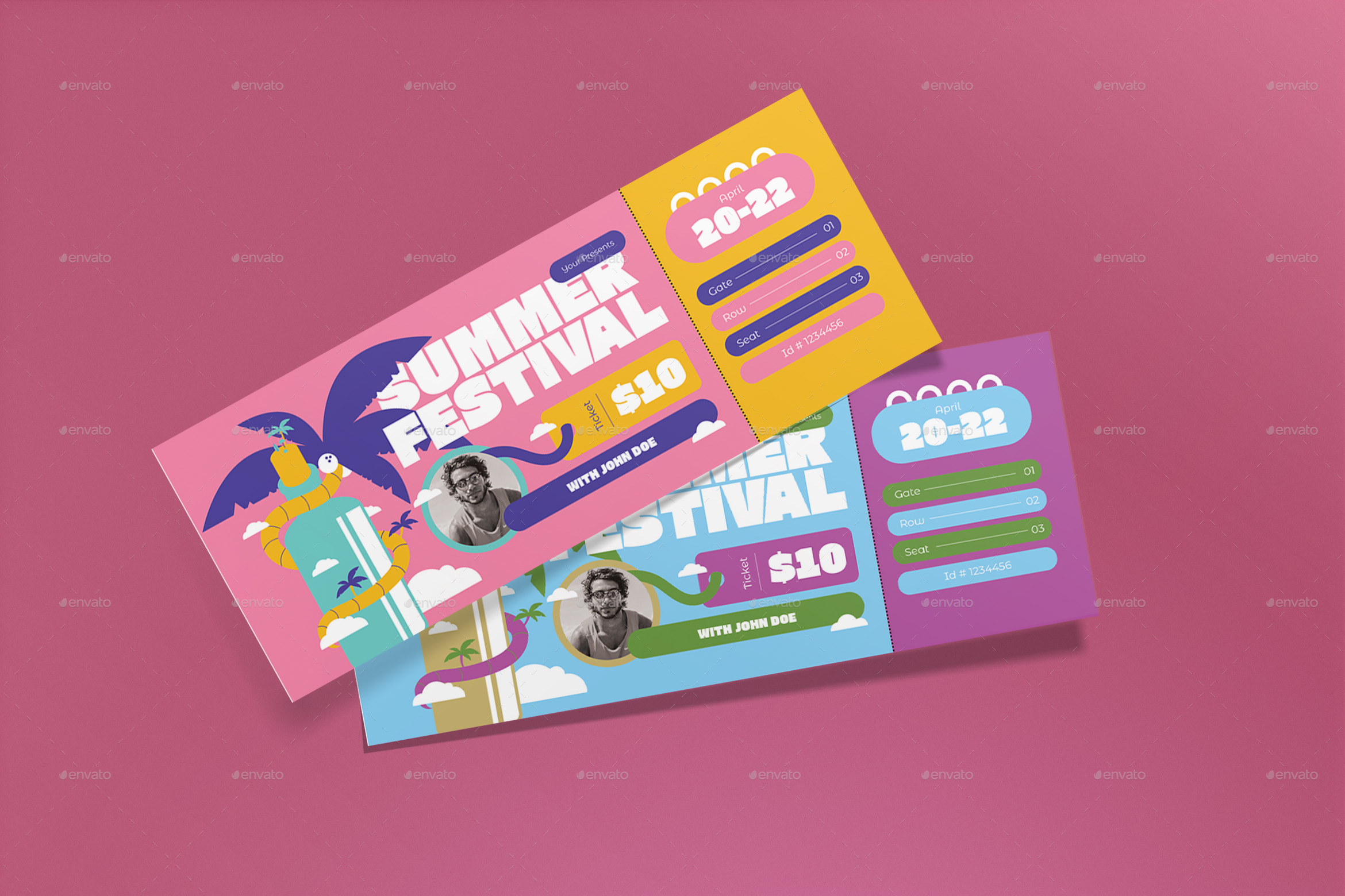 Blue Flat Design Summer Festival Ticket, Print Templates | GraphicRiver