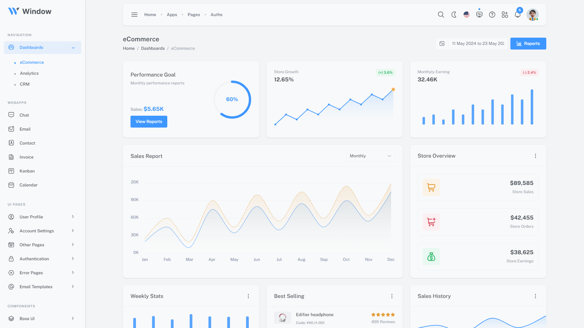 Window – React Admin Dashboard Template by WRAPCODERS | CodeCanyon