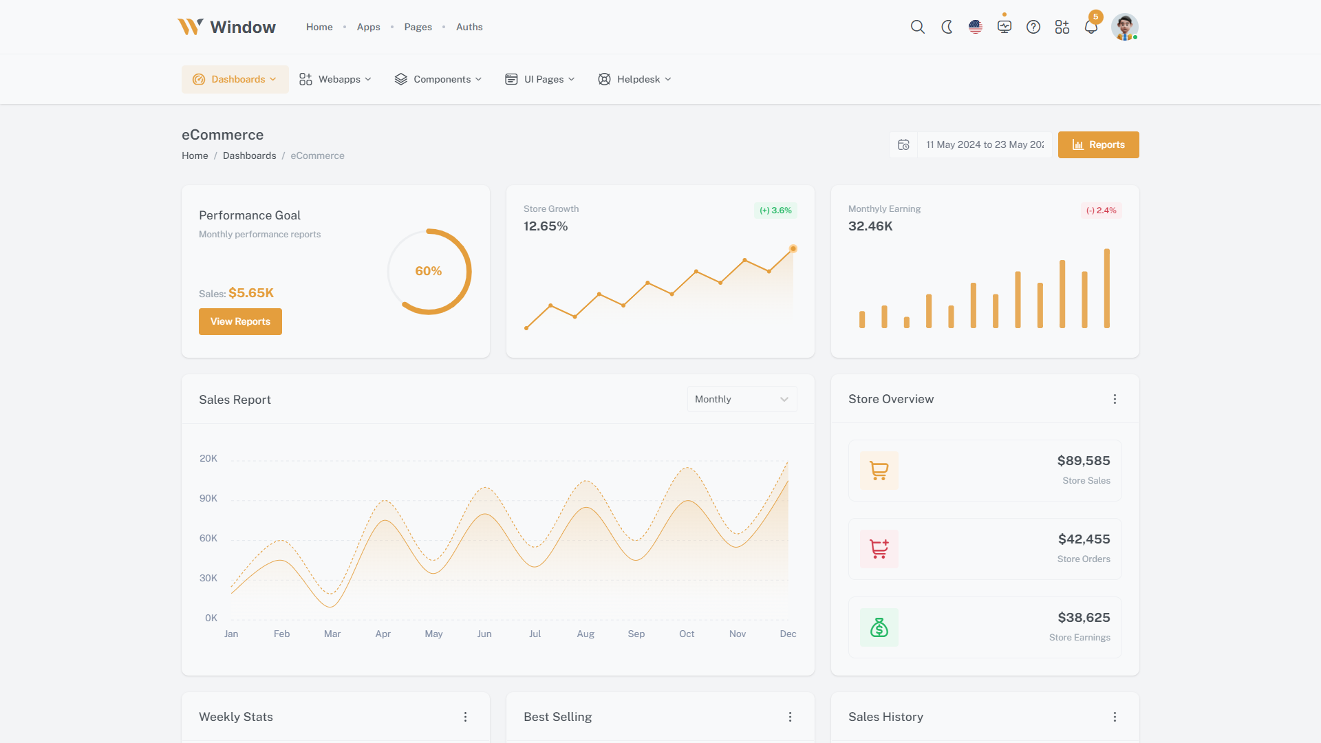 Window – React Admin Dashboard Template by WRAPCODERS | CodeCanyon