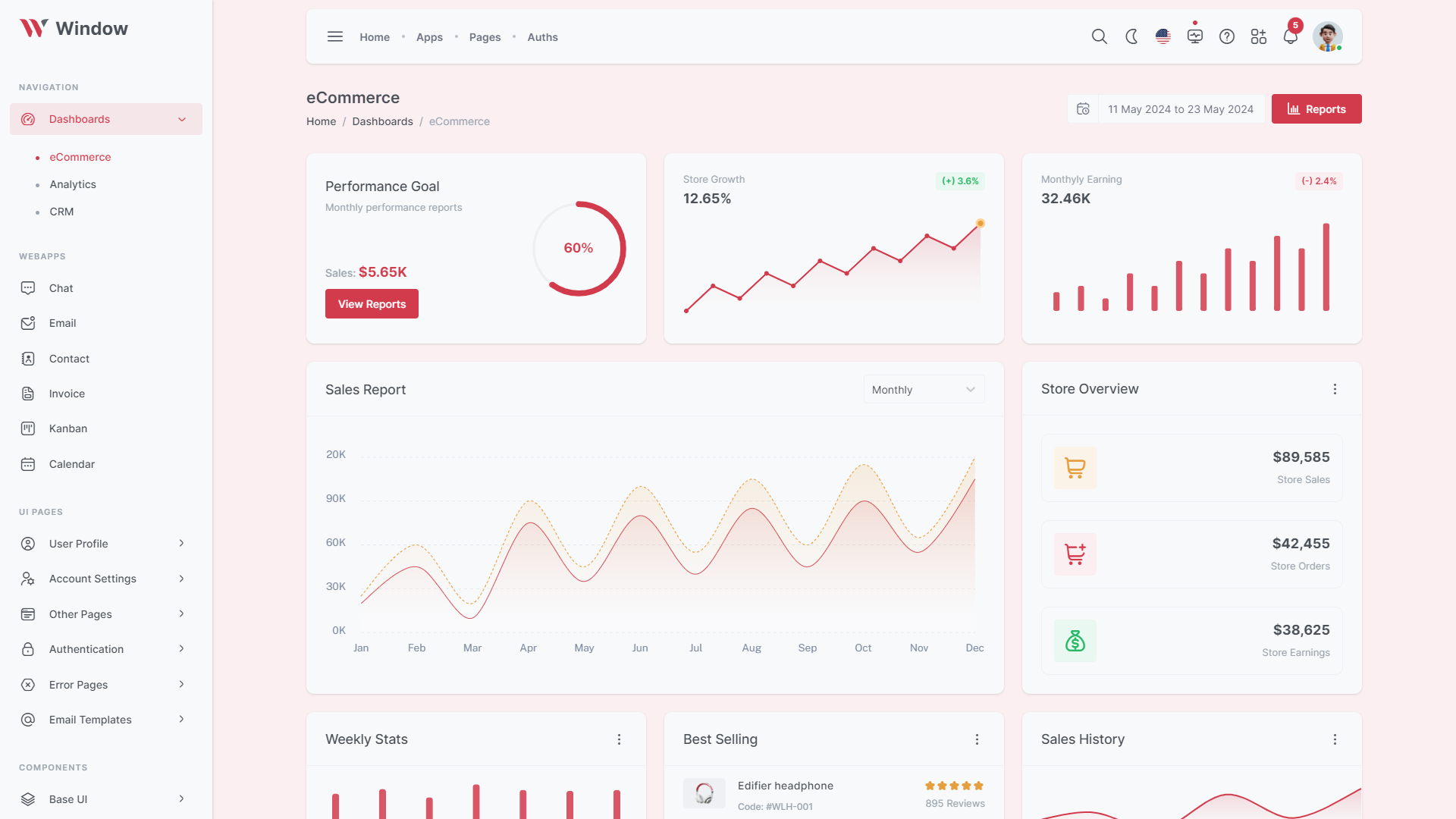 Window – React Admin Dashboard Template by WRAPCODERS | CodeCanyon
