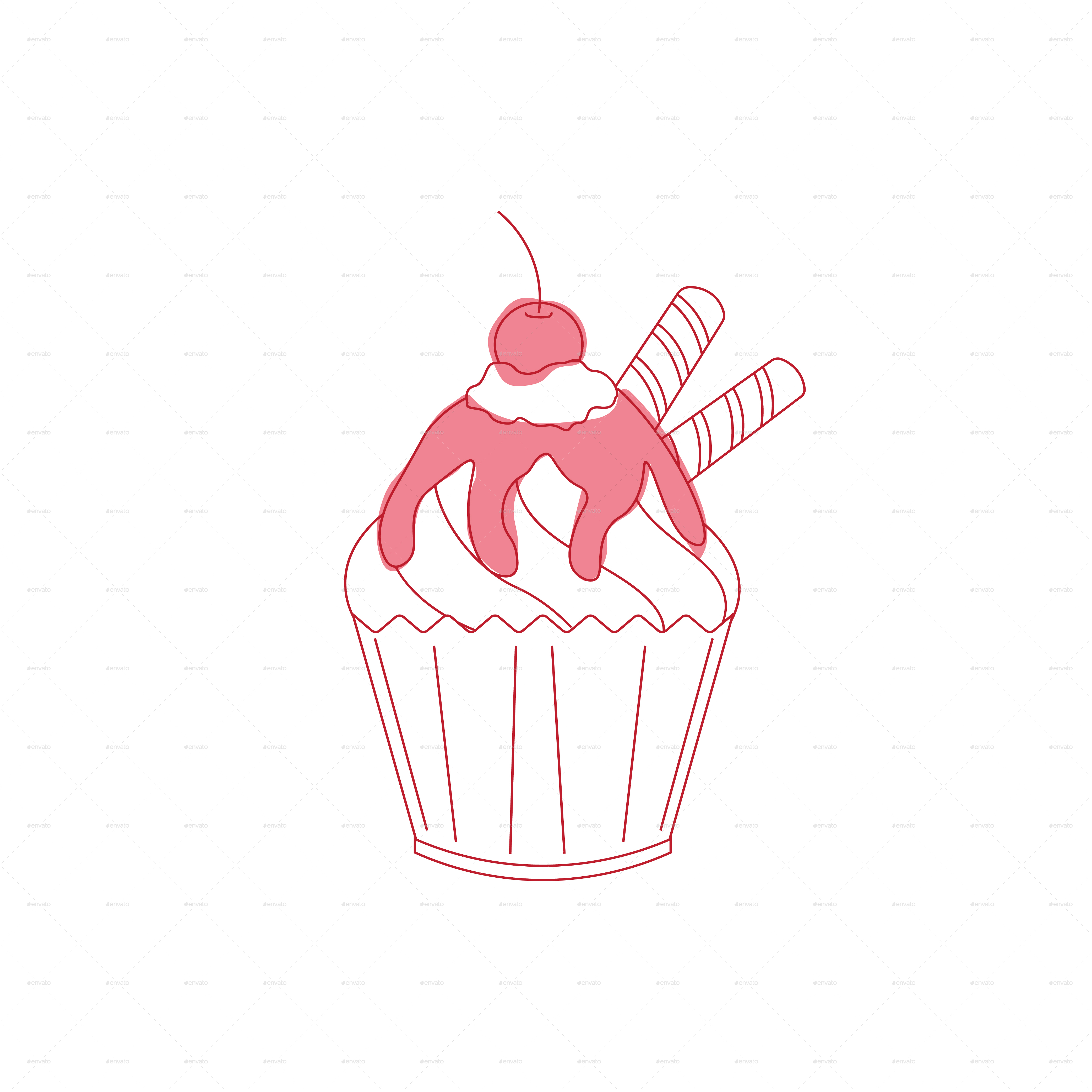 Pink Red Outline Handrawn Dessert Element Pack, Graphics | GraphicRiver