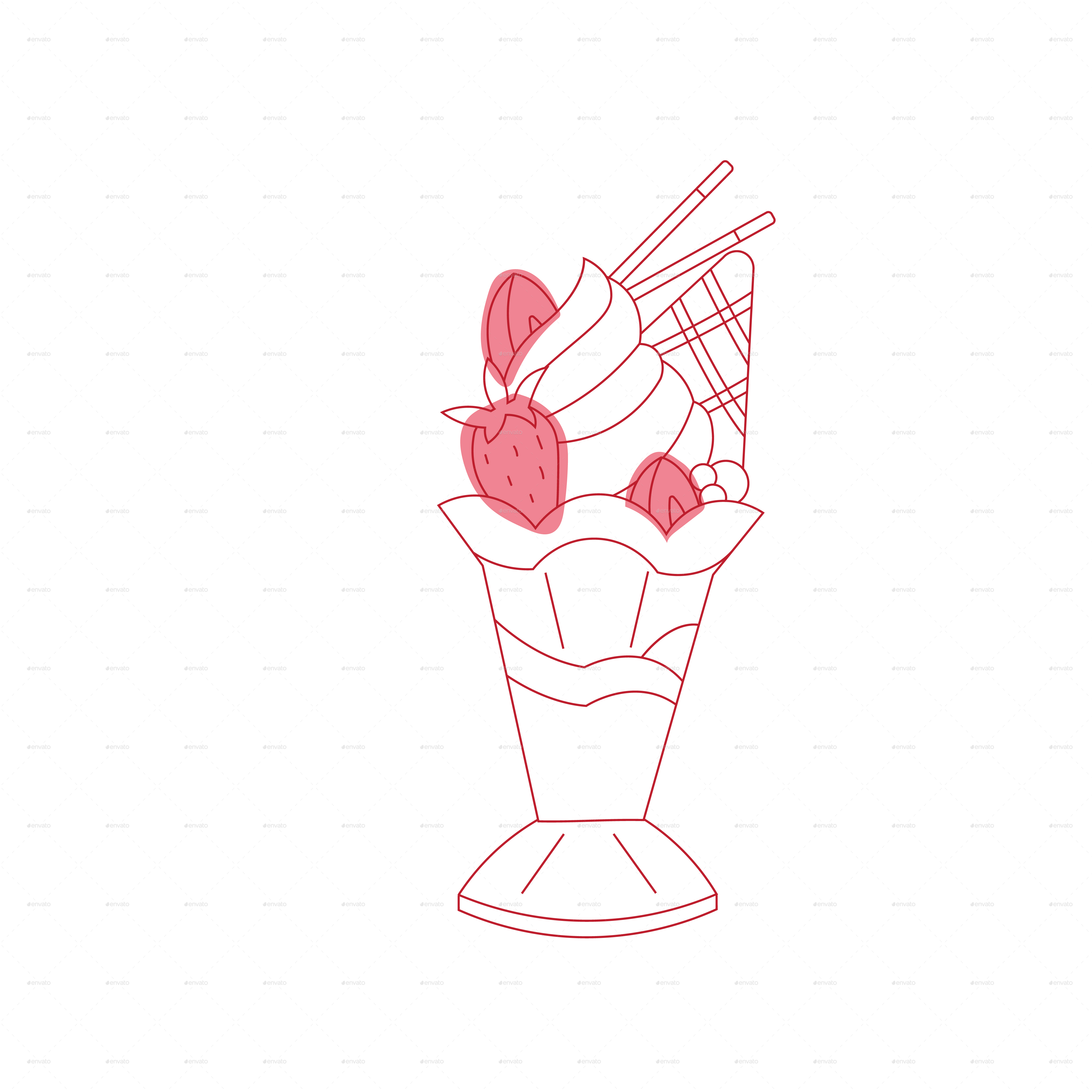 Pink Red Outline Handrawn Dessert Element Pack, Graphics | GraphicRiver