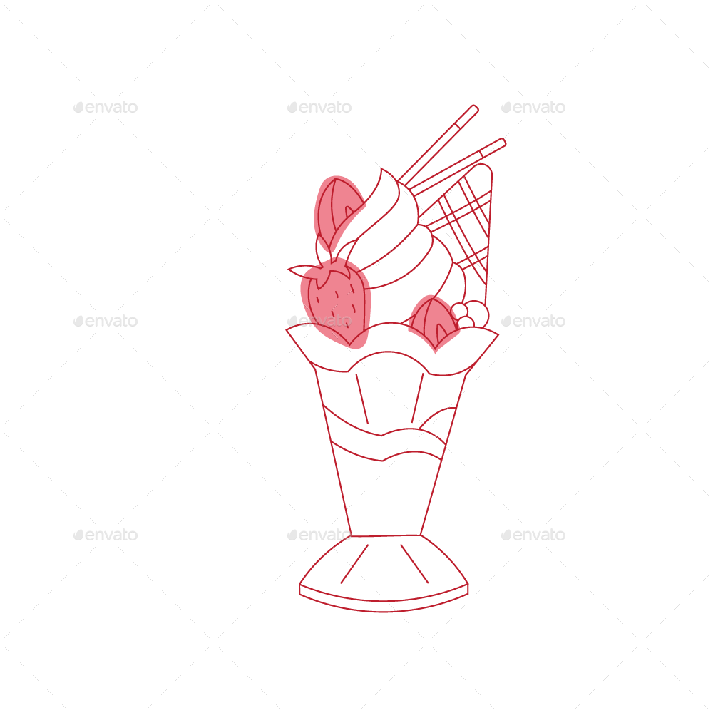 Pink Red Outline Handrawn Dessert Element Pack, Graphics | GraphicRiver