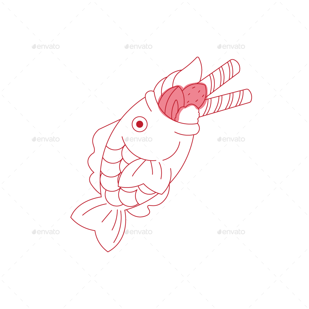 Pink Red Outline Handrawn Dessert Element Pack, Graphics | GraphicRiver