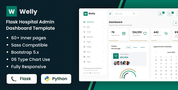 Welly - Flask Hospital Admin Dashboard Bootstrap Template by DexignZone