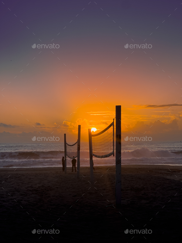 Volleyball Courts at the Beach during golden hour sunset Stock Photo by ...