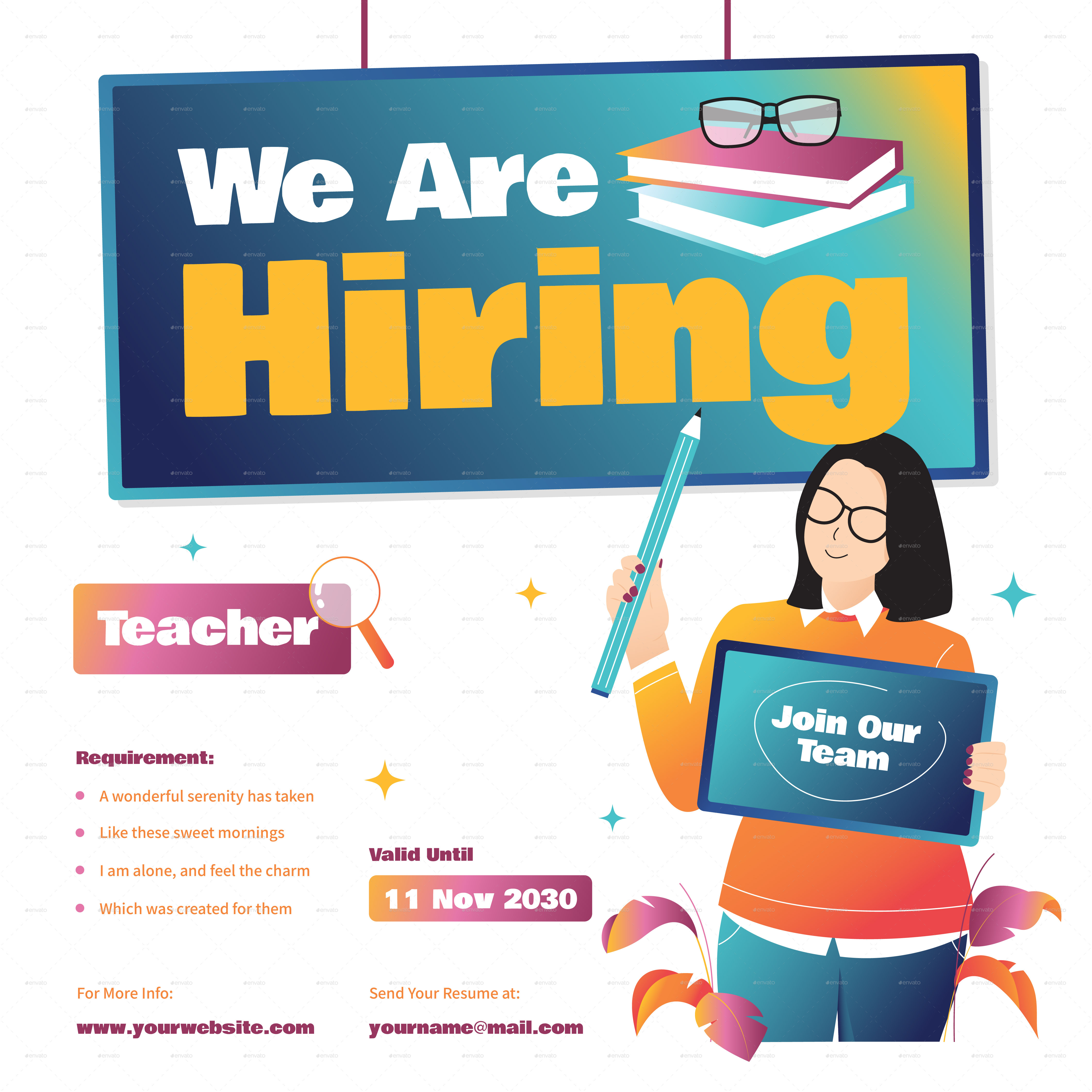 White Job Hiring Teacher Flyer, Print Templates | GraphicRiver