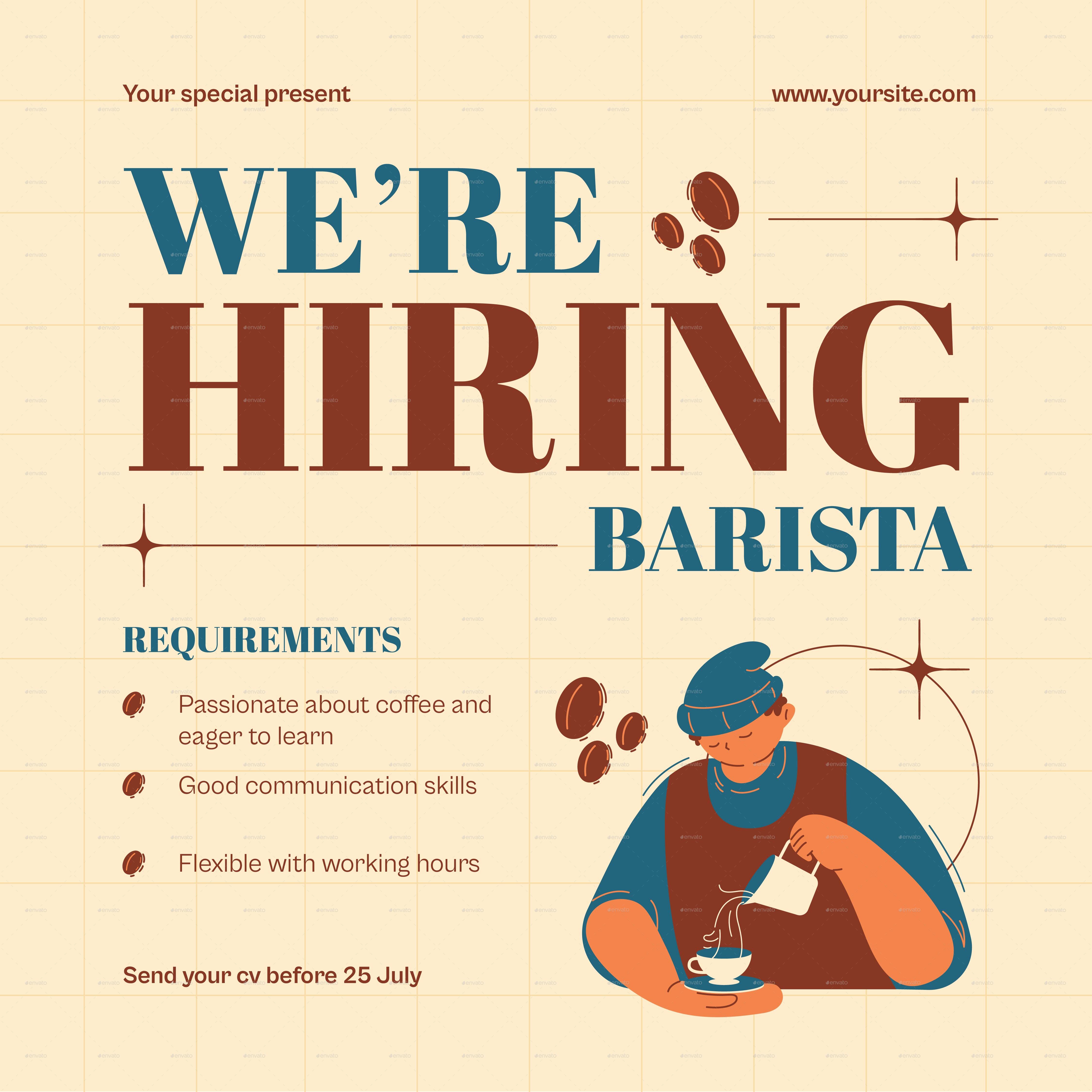 Brown Simple Barista Hiring Flyer, Print Templates | GraphicRiver
