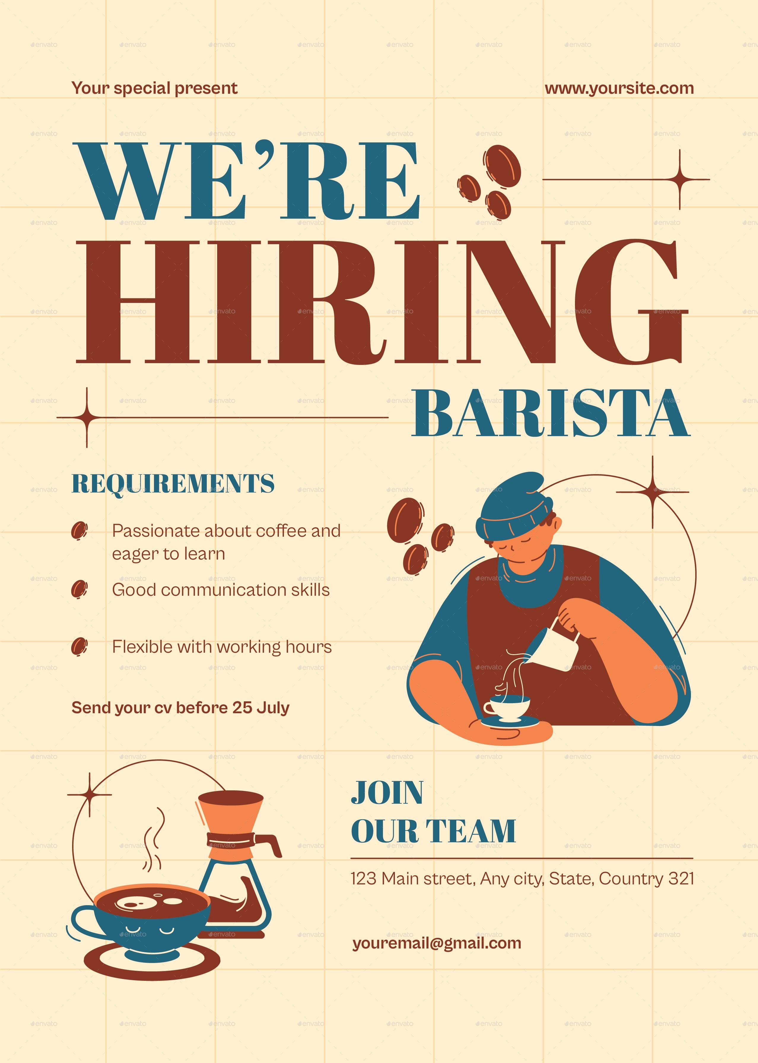 Brown Simple Barista Hiring Flyer, Print Templates | GraphicRiver