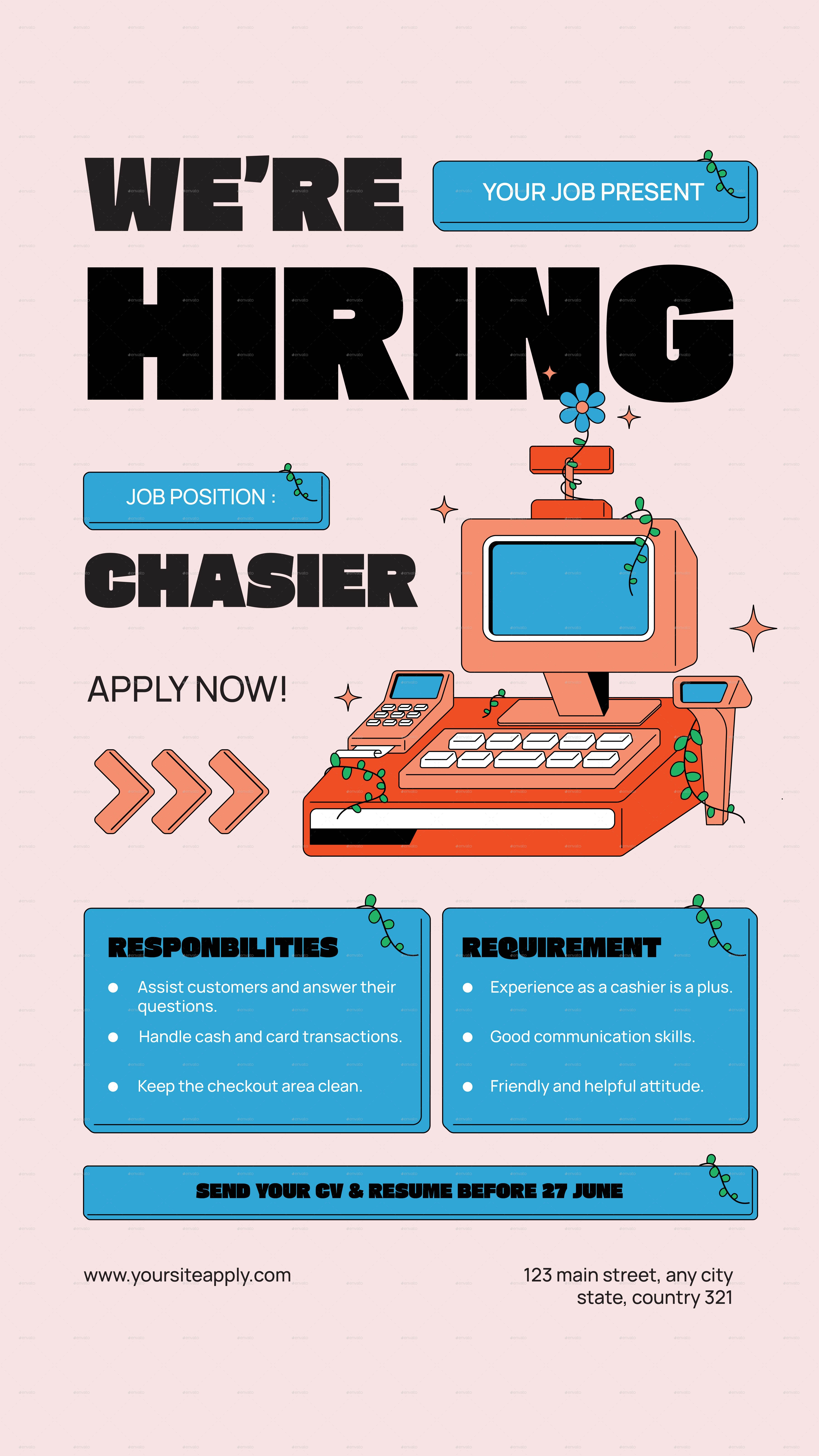 Retro Cashier Job Hiring Flyer, Print Templates | GraphicRiver