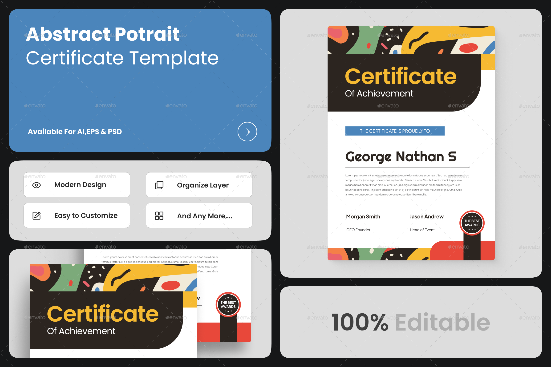 Abstract Potrait Certificate, Print Templates | GraphicRiver