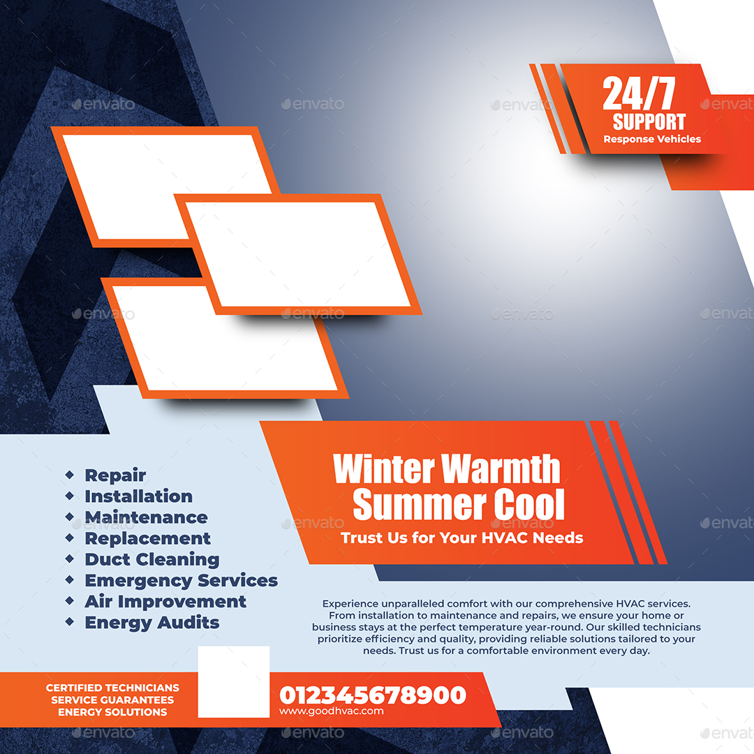 HVAC Service Flyer and Social Media, Print Templates | GraphicRiver