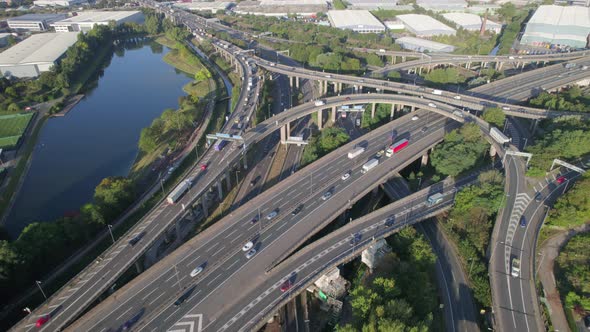 Vehicles Driving Navigating a Spaghetti Interchange Road System, Stock ...