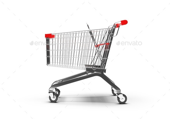Shopping cart with red handles isolated side view Stock Photo by photocreo