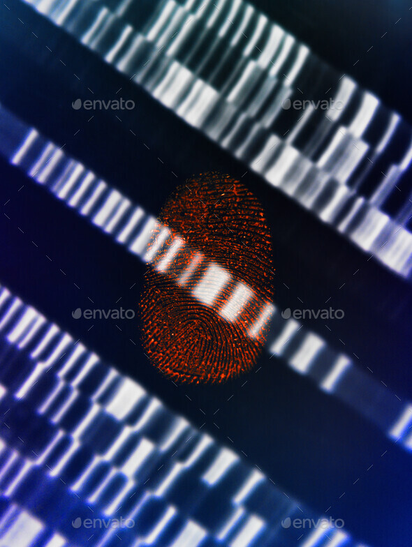 Human fingerprint placed on DNA gel illustrating genetic engineering ...