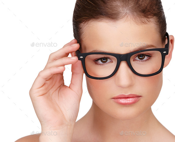 Her glasses give her a distinctive look Stock Photo by ...