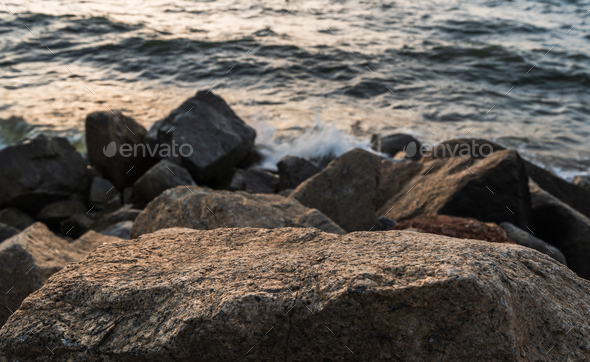 Stone, Rock stand on seashore Backgrounds well stage Podium Display ...
