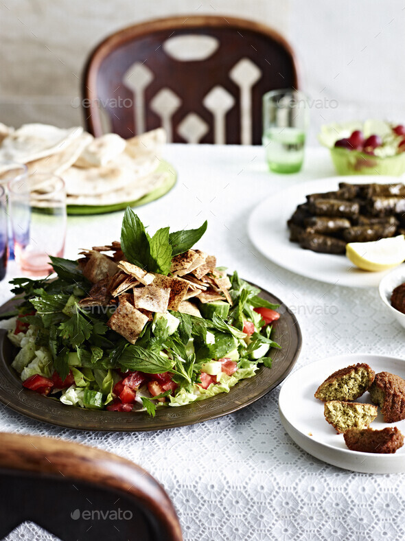 A table set with traditional Middle Eastern dishes Stock Photo by Image ...