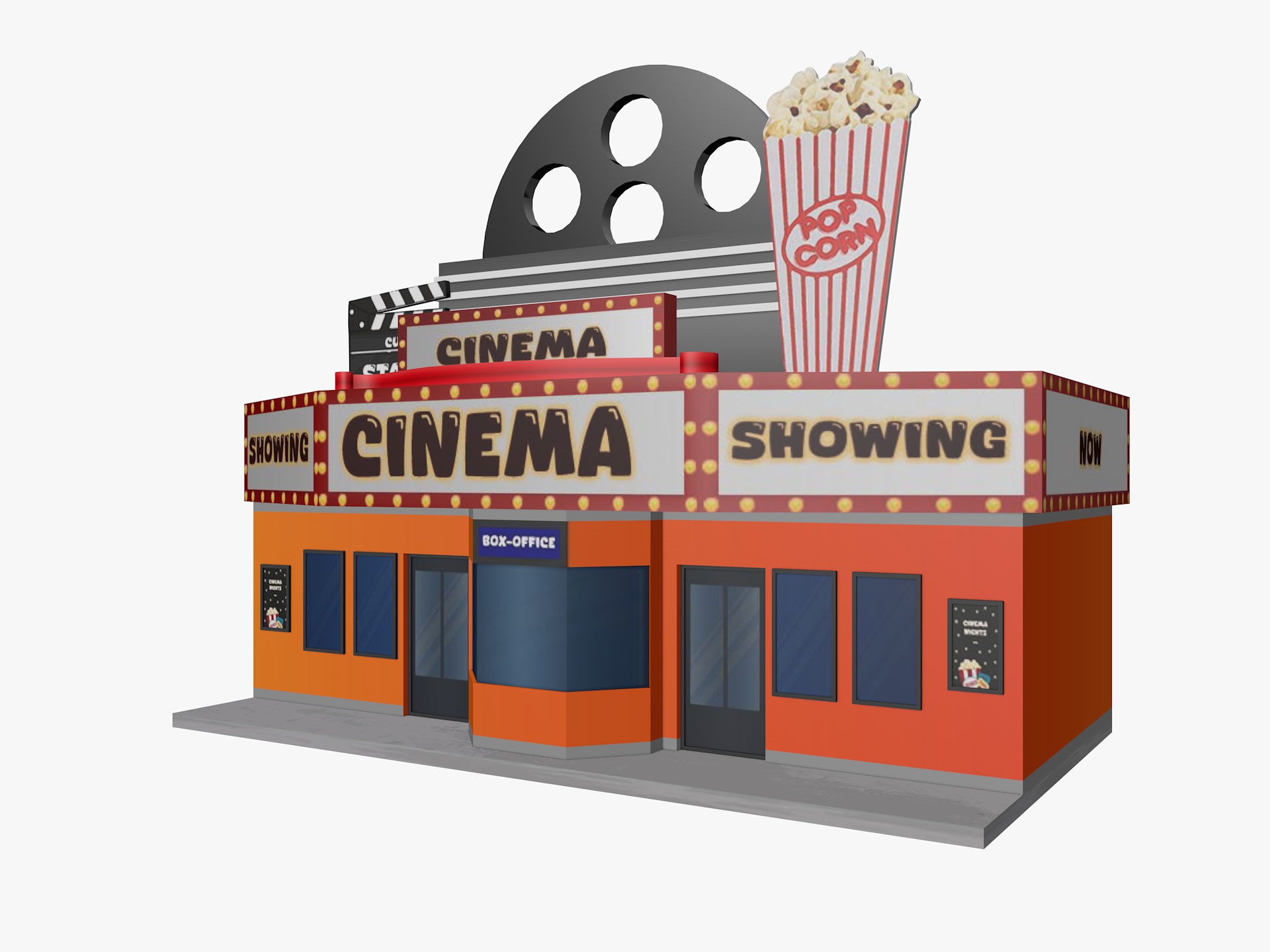 Cartoon Cinema Building Low-poly 3D model by 3DnModels | 3DOcean