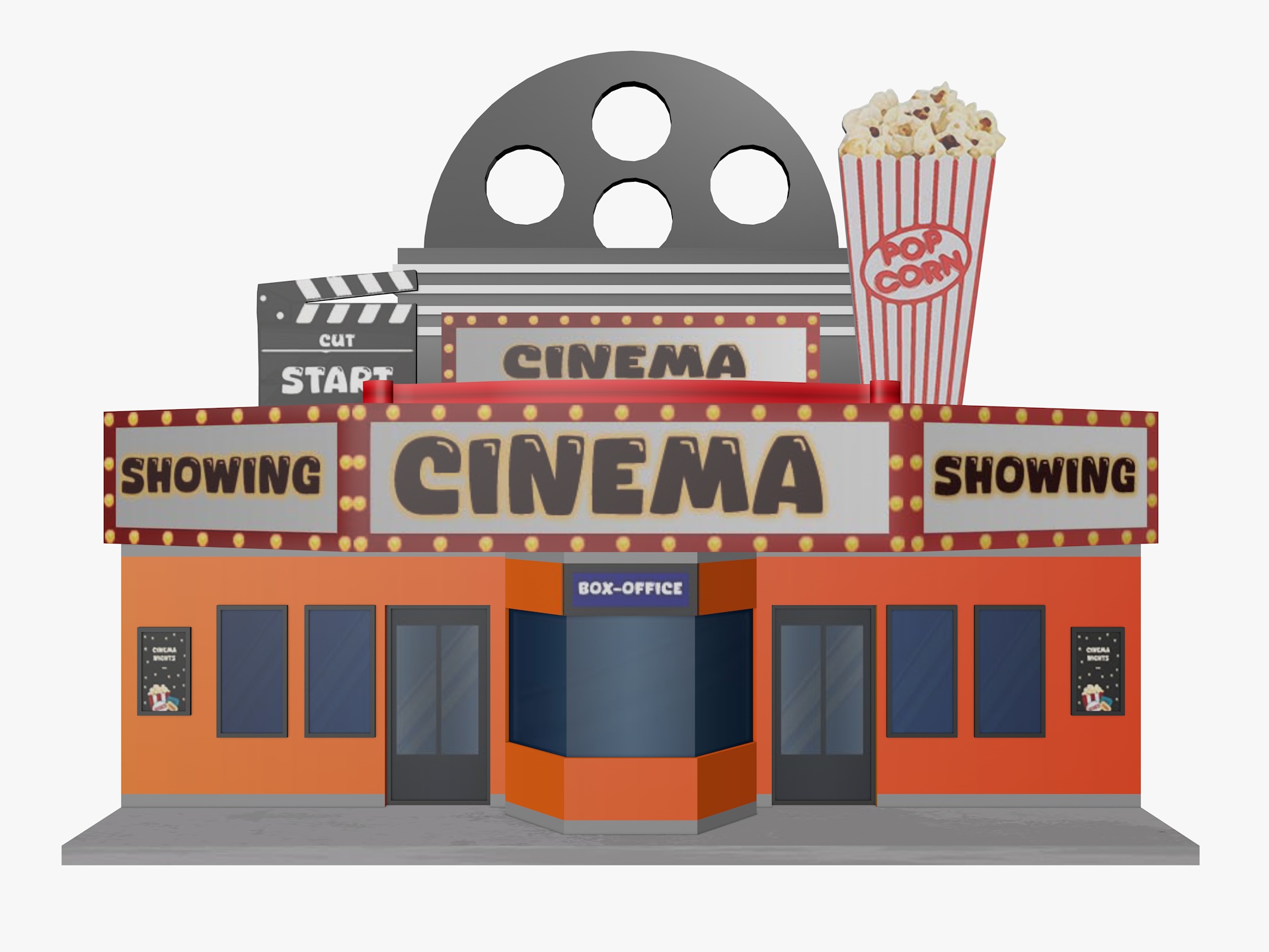 Cartoon Cinema Building Low-poly 3D model by 3DnModels | 3DOcean
