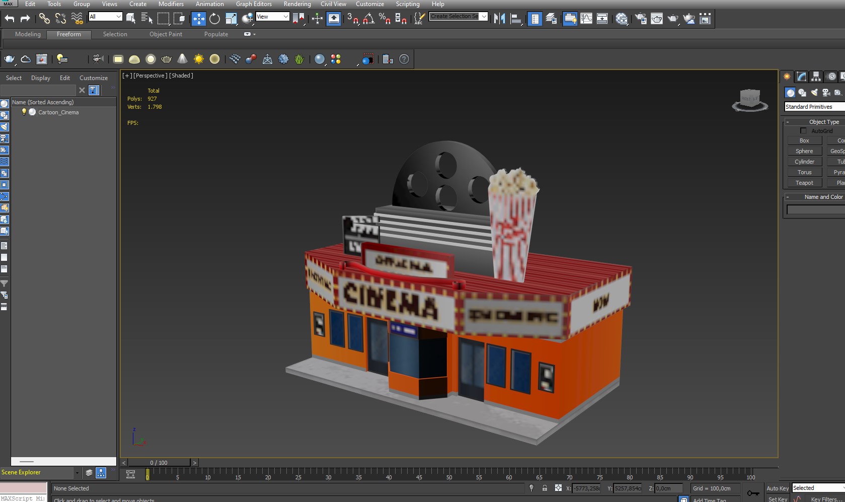 Cartoon Cinema Building Low-poly 3D model by 3DnModels | 3DOcean