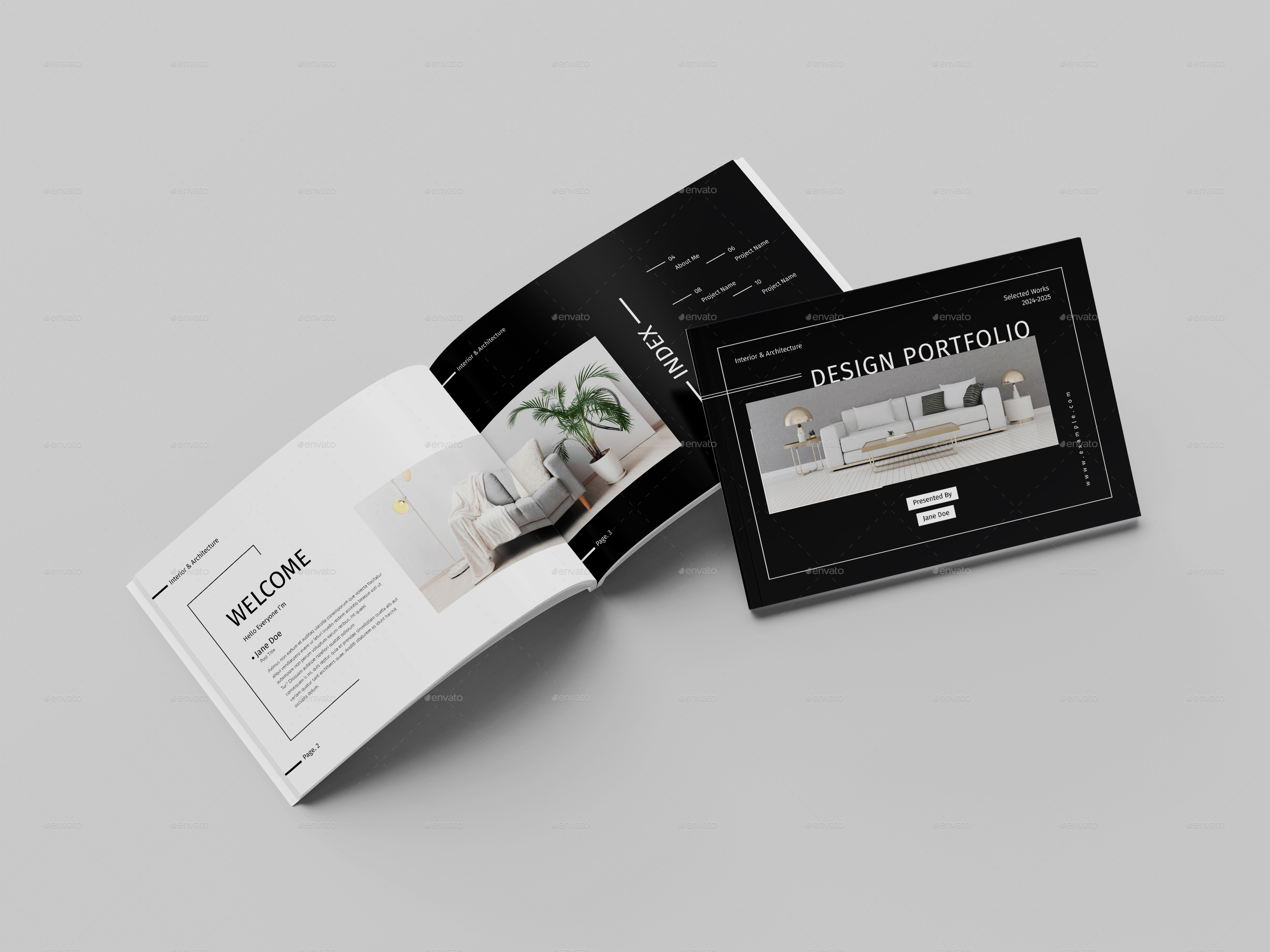 Modern Interior Design Portfolio Layout Template Landscape, Print Templates