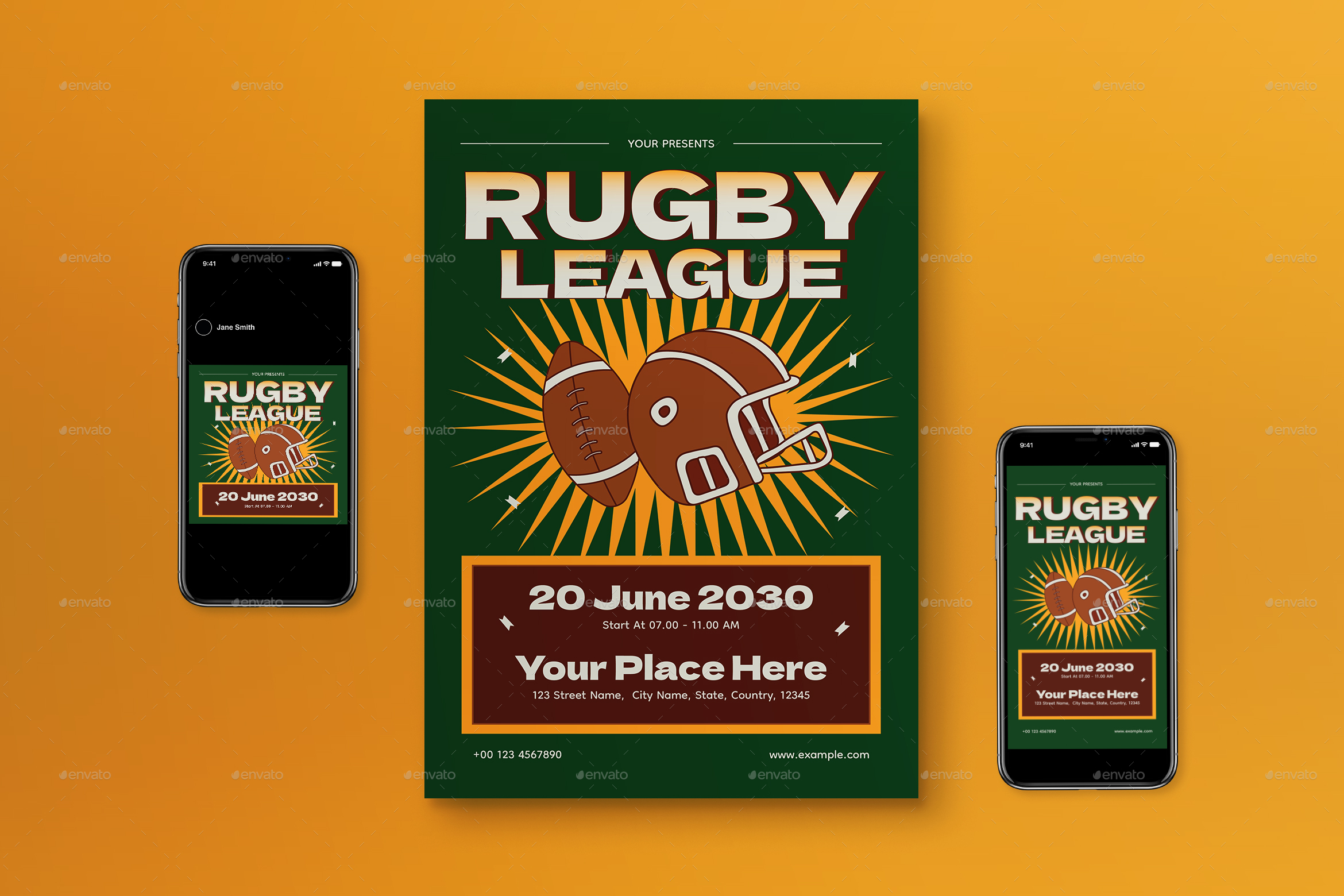 Green Gradient Rugby League Flyer Set, Print Templates | GraphicRiver