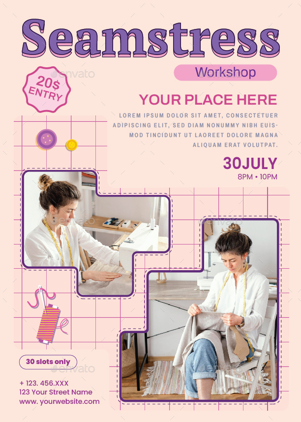 Seamstress Workshop Flyer, Print Templates | GraphicRiver