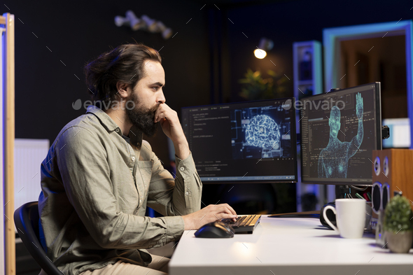 Sentient Ai gains humanoid form inside computer, waving hand Stock ...