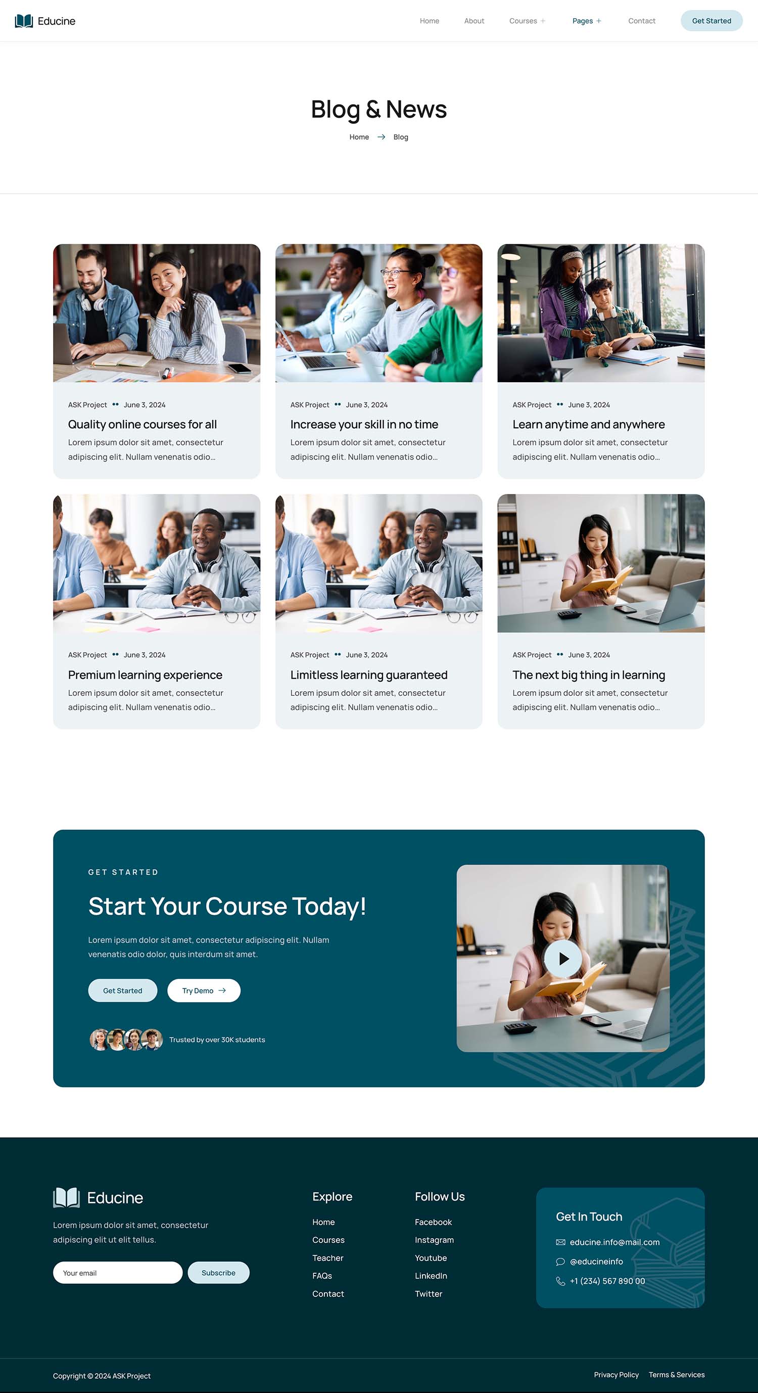 Educine - Online Course & Education Elementor Template Kit by askproject