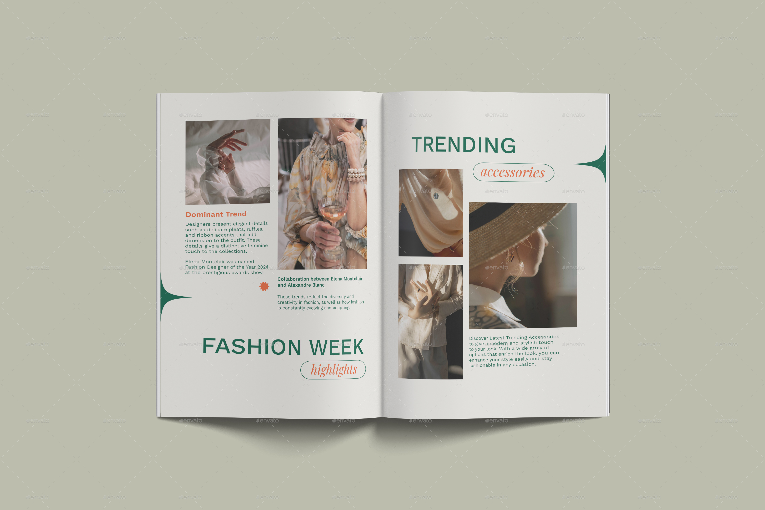 Green Orange Minimalist Fashion Magazine, Print Templates | GraphicRiver
