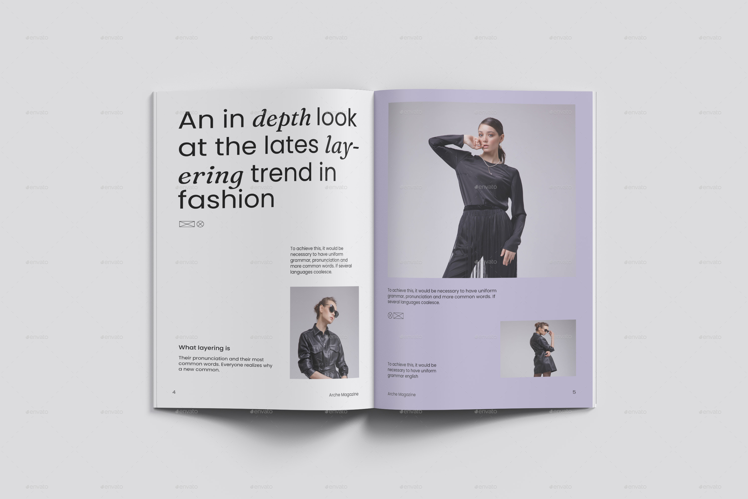 Purple Black White Modern Fashion Magazine, Print Templates | GraphicRiver