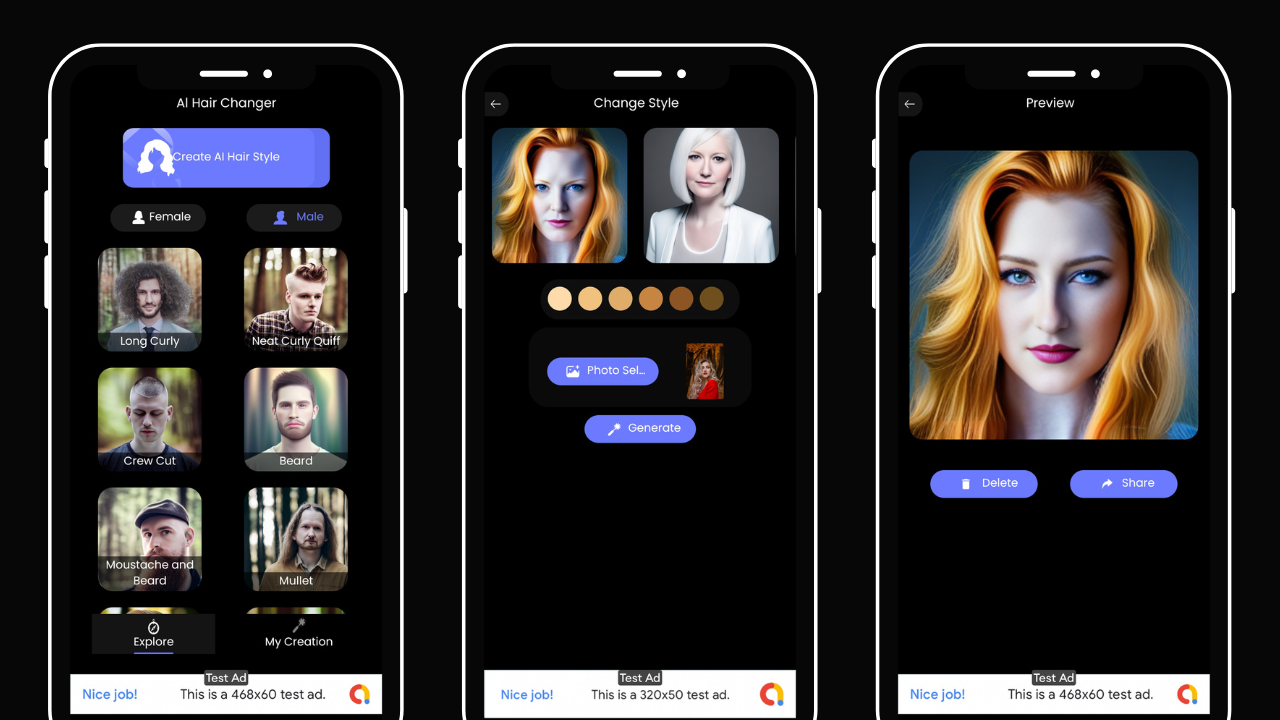 AI Hair Color Style Changer with AdMob Ads Android by MJAppsStudio