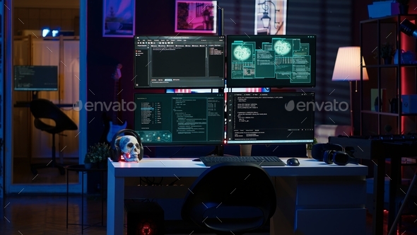 Script Running On Computer In Secret Base Of Operations Used By Hacker
