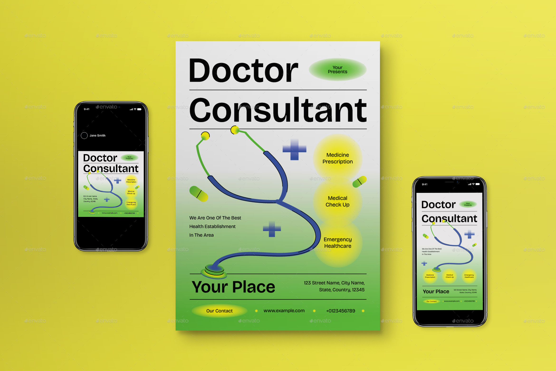 Green Gradient Doctor Consultant Flyer Set, Print Templates | GraphicRiver