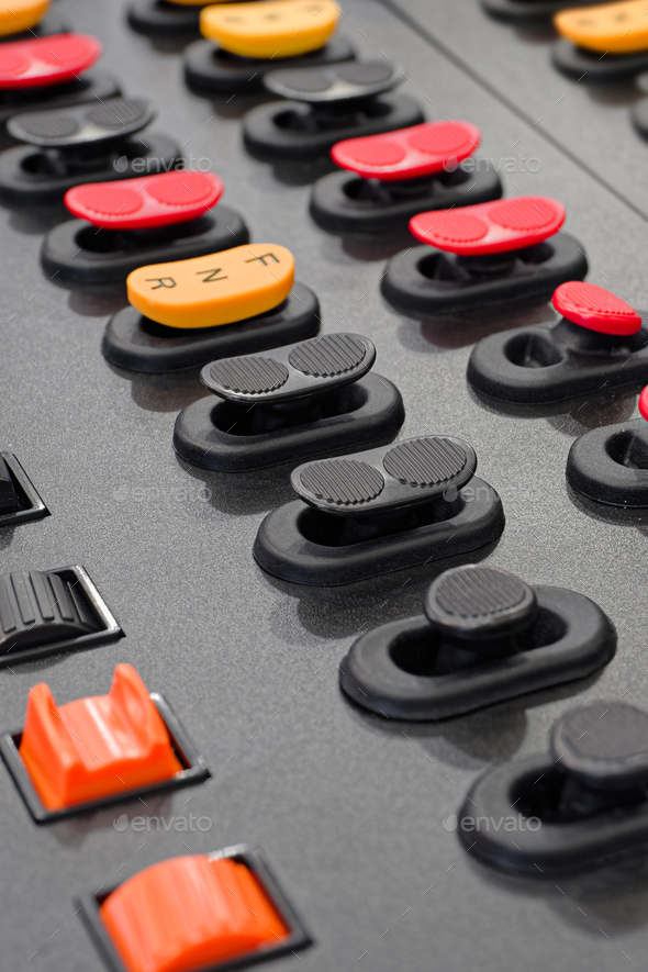 Black control panel with accorted buttons and switches Stock Photo by ...