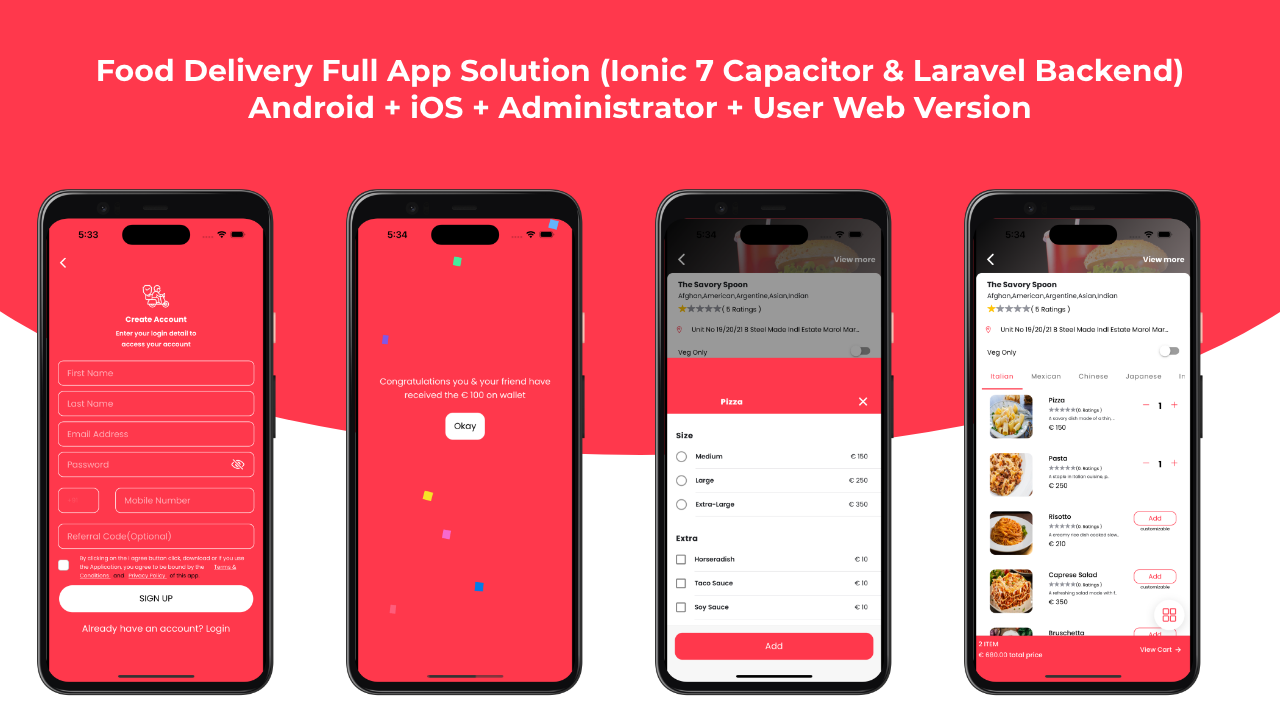 Food Delivery Multi Restaurant Ionic 7 + Laravel (Android + iOS + Website + Admin) by initappz
