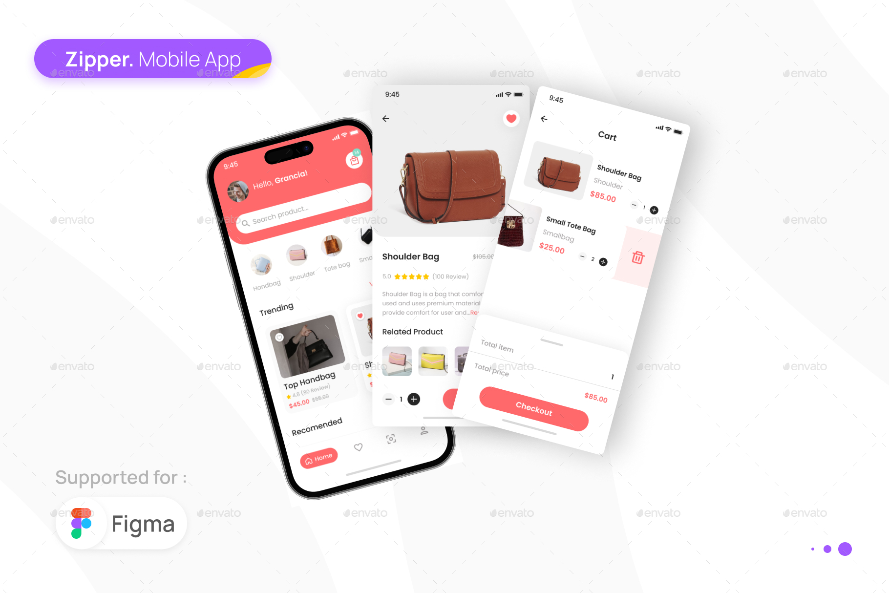 Zipper - Bag Store Mobile App UI Kit, Web Elements | GraphicRiver