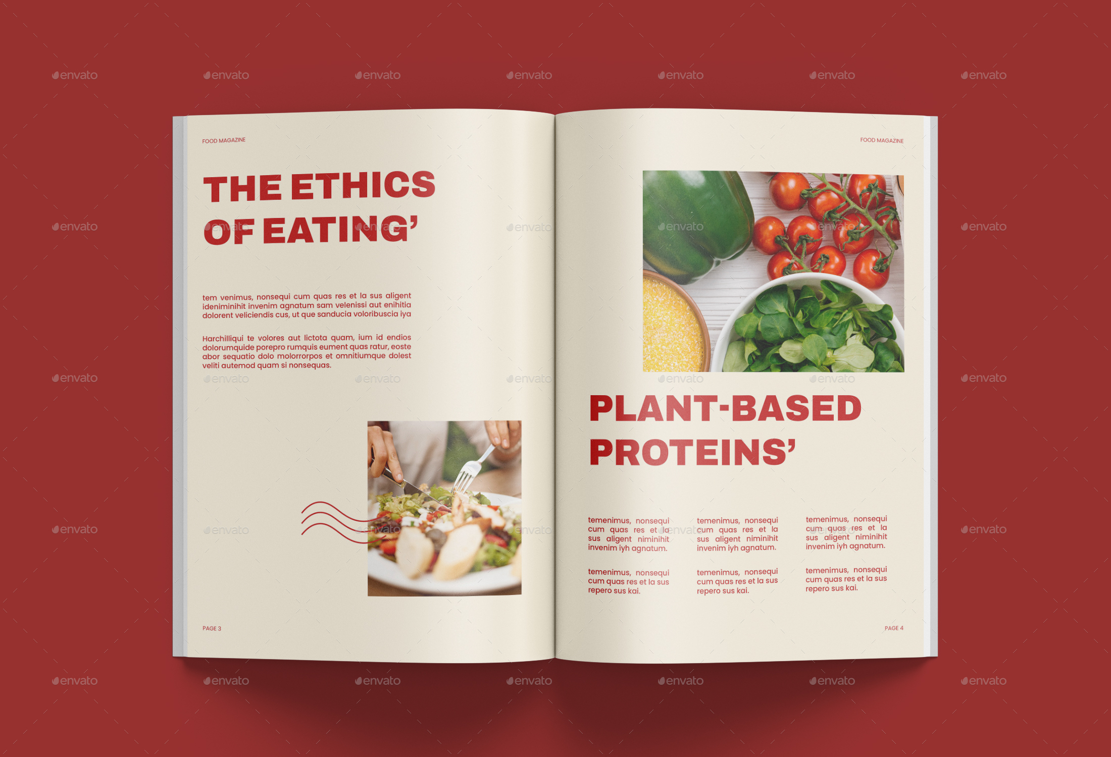 Red Cream Modern Minimalist Food Magazine, Print Templates | GraphicRiver