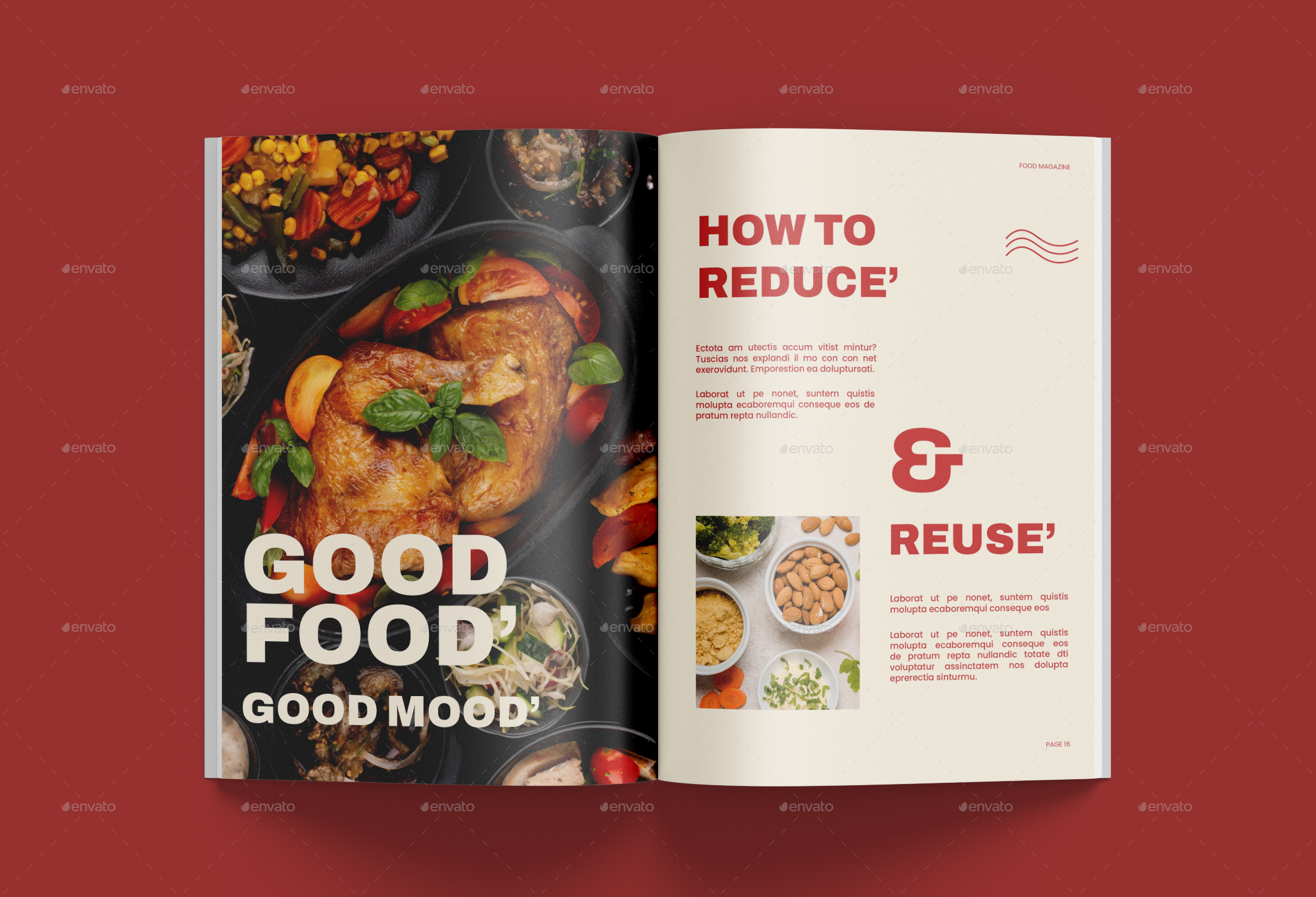 Red Cream Modern Minimalist Food Magazine, Print Templates | GraphicRiver